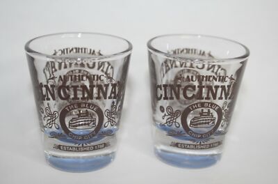 SOUVENIR CINCINNATI THE BLUE CHIP CITY SHOT GLASSES CRAZY LOT OF 2 ESTB ...