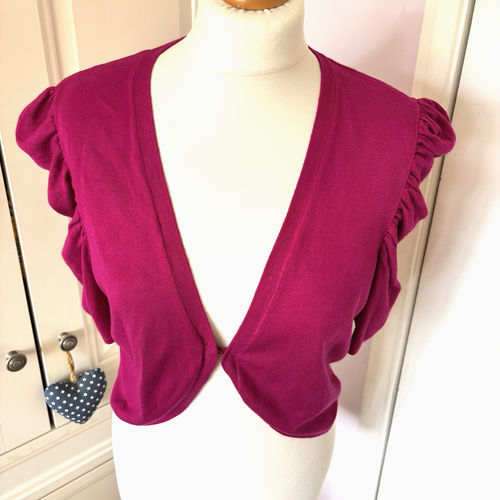 Phase Eight Deep Pink Puff Sleeve Cropped Shrug Cardigan UK 12 Bolero ...