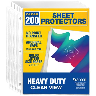 200 Pack Heavy Duty Sheet Protectors, Crystal Clear, 8.5x11 Inch Page ...
