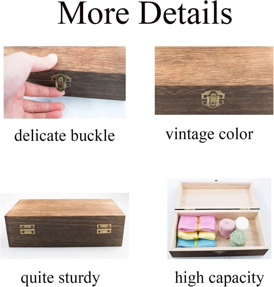 Wood Storage Box with Lid, Large Solid Wooden Decorative Rectangular ...