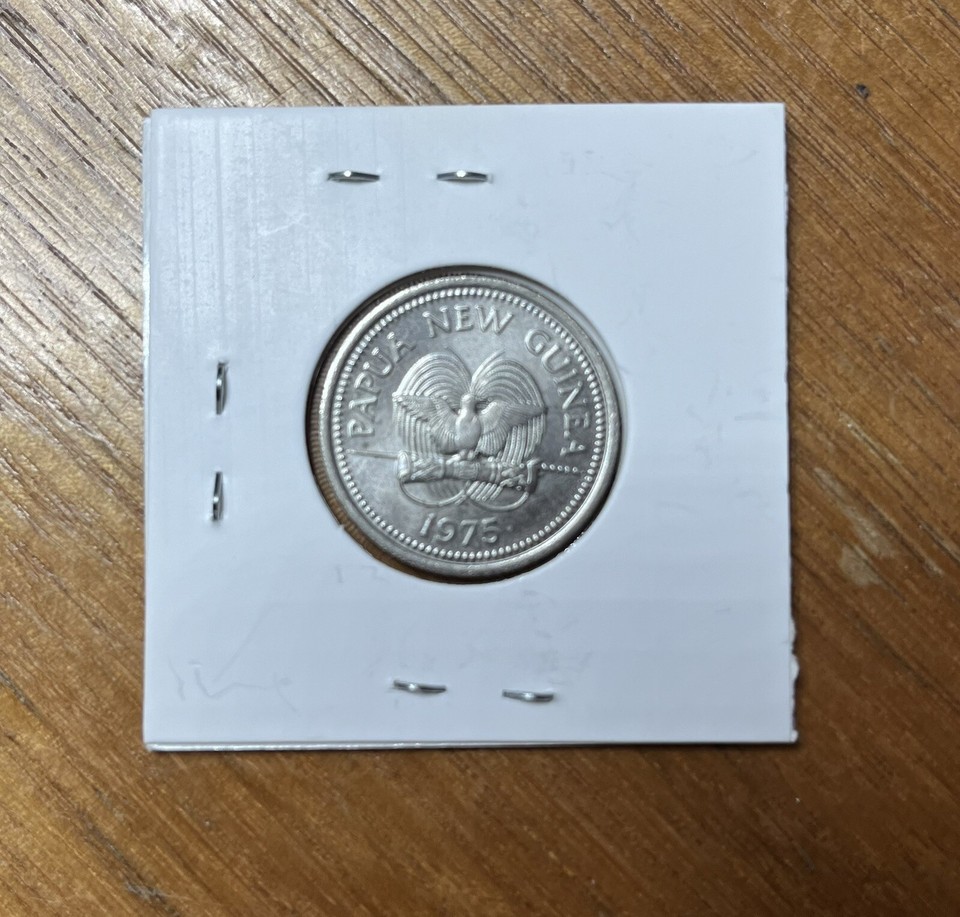 🟣1975 PAPUA NEW GUINEA 10 TOEA PROOF COIN🟣PNG COAT OF ARMS BIRD OF ...