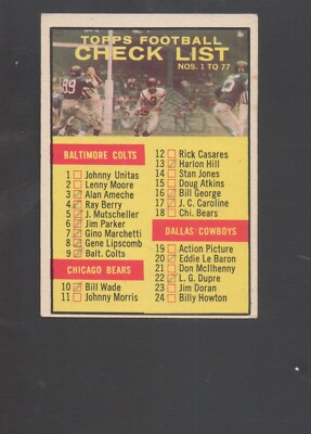 1961 Topps Football Card #67 Football Card Checklist Vg Checked Card | eBay