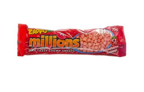 902412 1 x 75G PACKET ZAPPO MILLIONS STRAWBERRY FLAVOUR TINY TASTY ...
