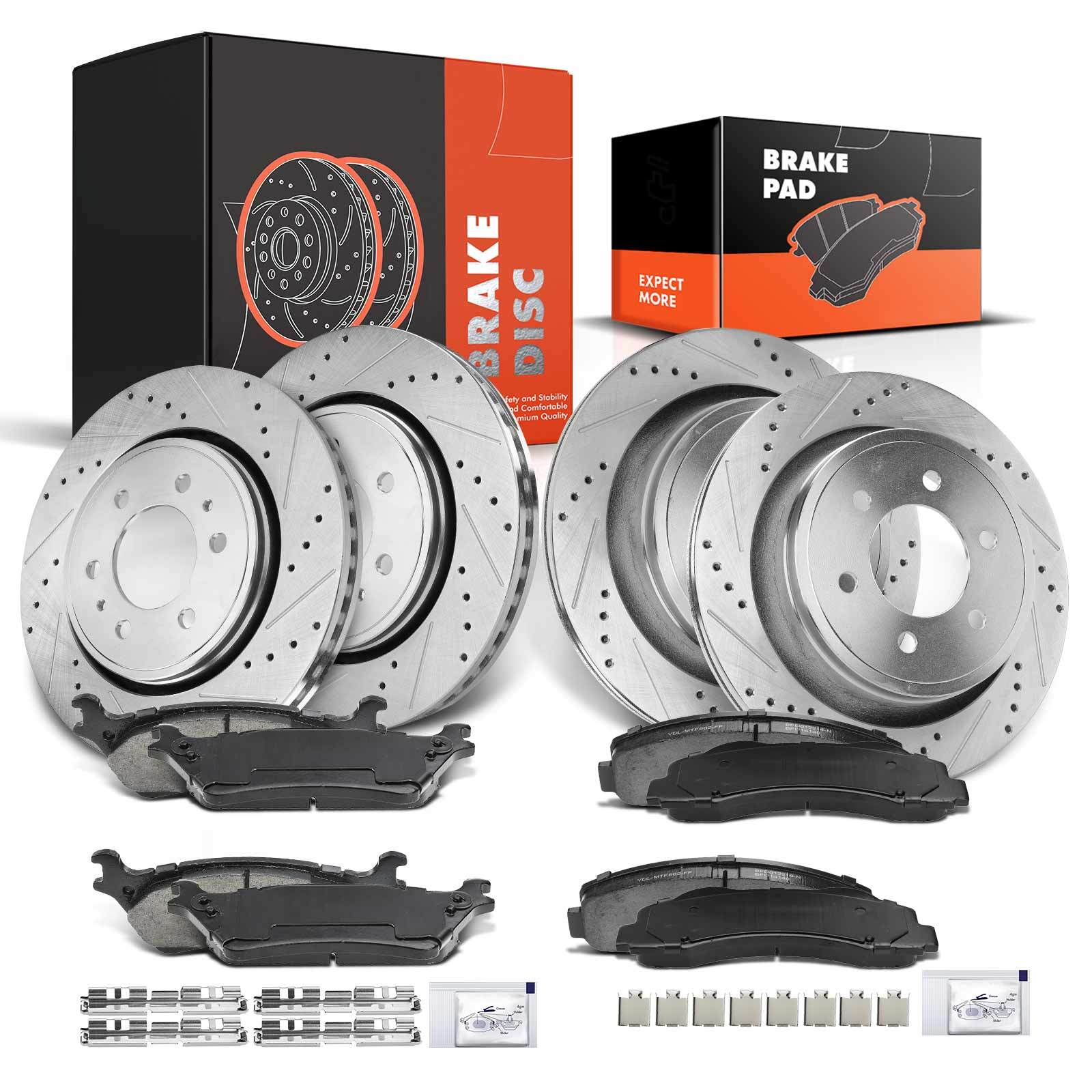 350mm &348 mm Drilled Rotors & Ceramic Brake Pads for Ford F-150 Front ...