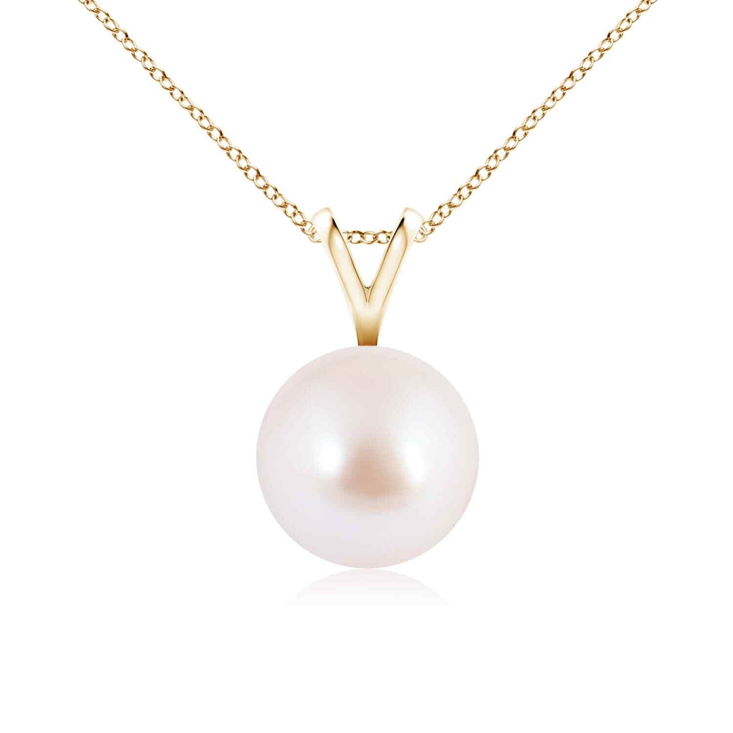 ANGARA Japanese Akoya Pearl Solitaire V-Bale Pendant in 14k Solid Gold ...