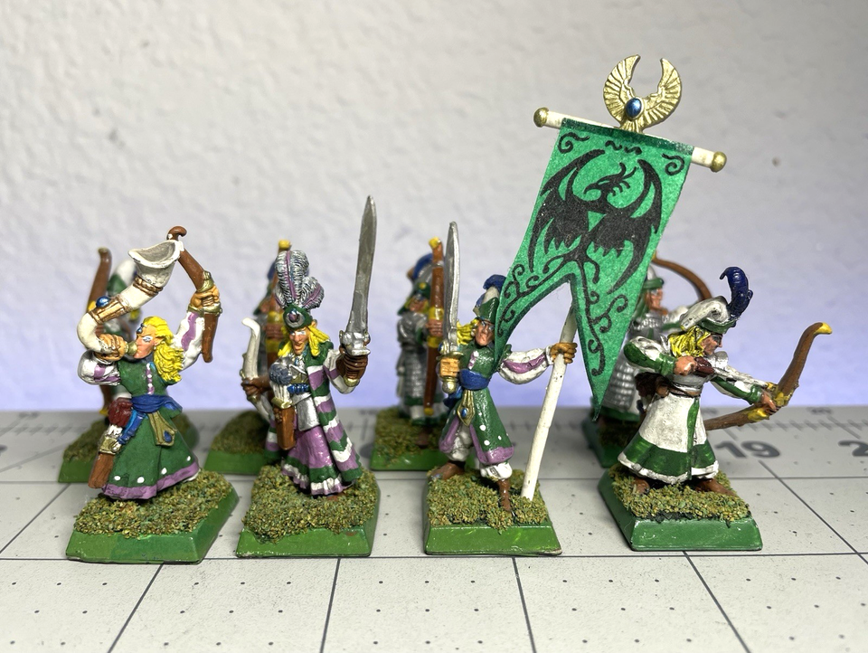 Well Painted 8x Metal High Elf Archers w/ Command Warhammer Fantasy Old ...