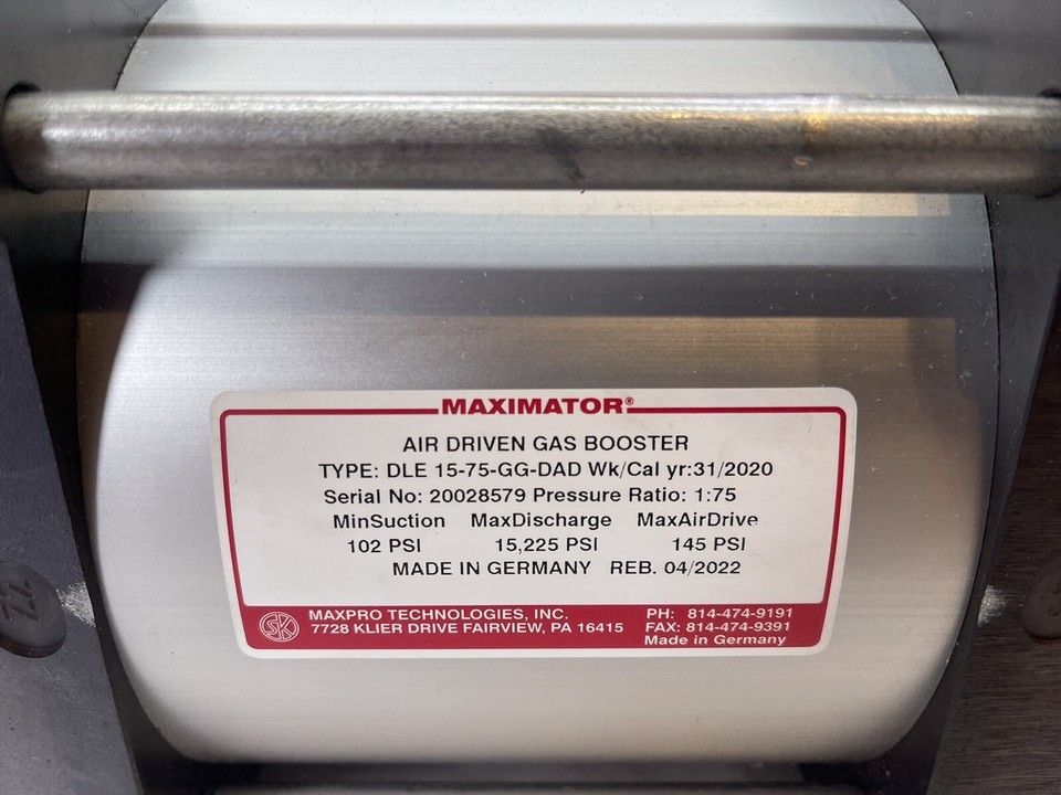 Maxpro Technologies Maximator DLE 15-75-GG-DAD Air Driven Gas Booster 1 ...