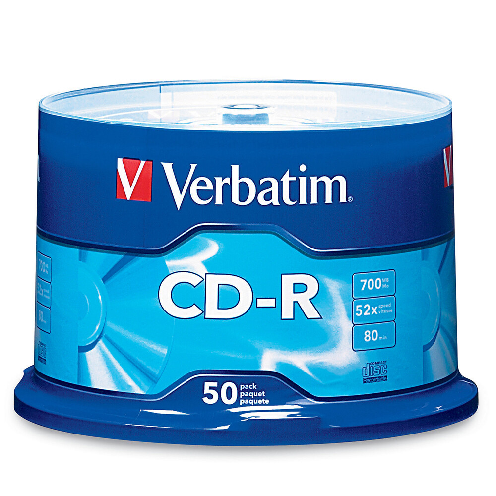 50PK Verbatim CD-R 52x Speed 700MB Data Storage w/ Spindle Case Blank ...