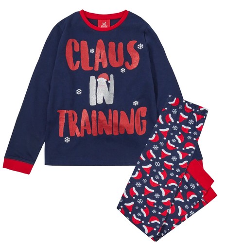 New Kids Boys Navy Xmas Christmas 'Claus in Training' Print Long Pyjama ...