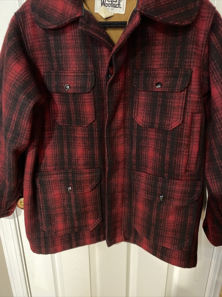 Men's Vtg WOOLRICH Red Plaid Wool Hunting Outdoor Heavy Jacket Size: 40 ...