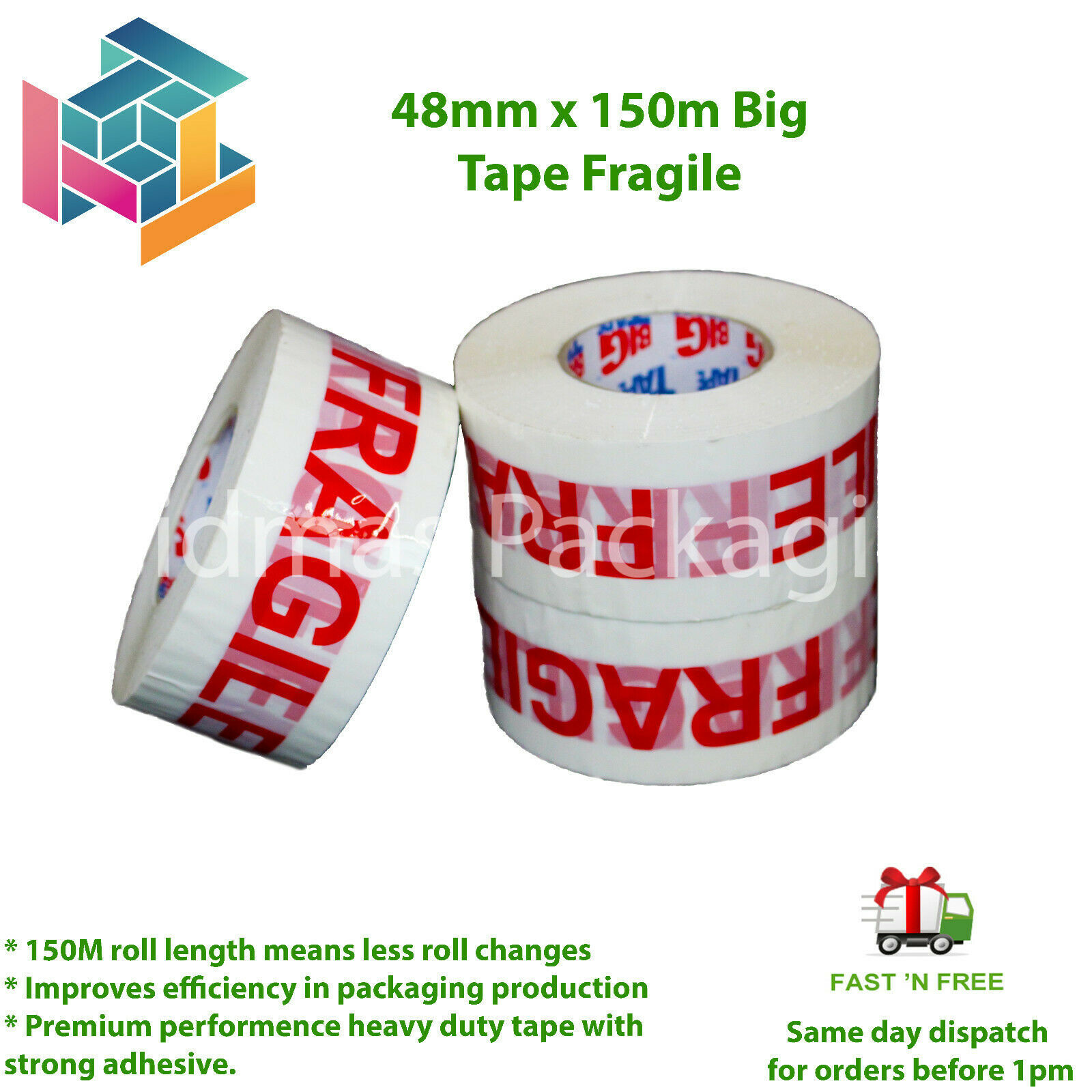 Big Tape Fragile Packaging Parcel Packing Tape Strong Extra Long 48mm x ...