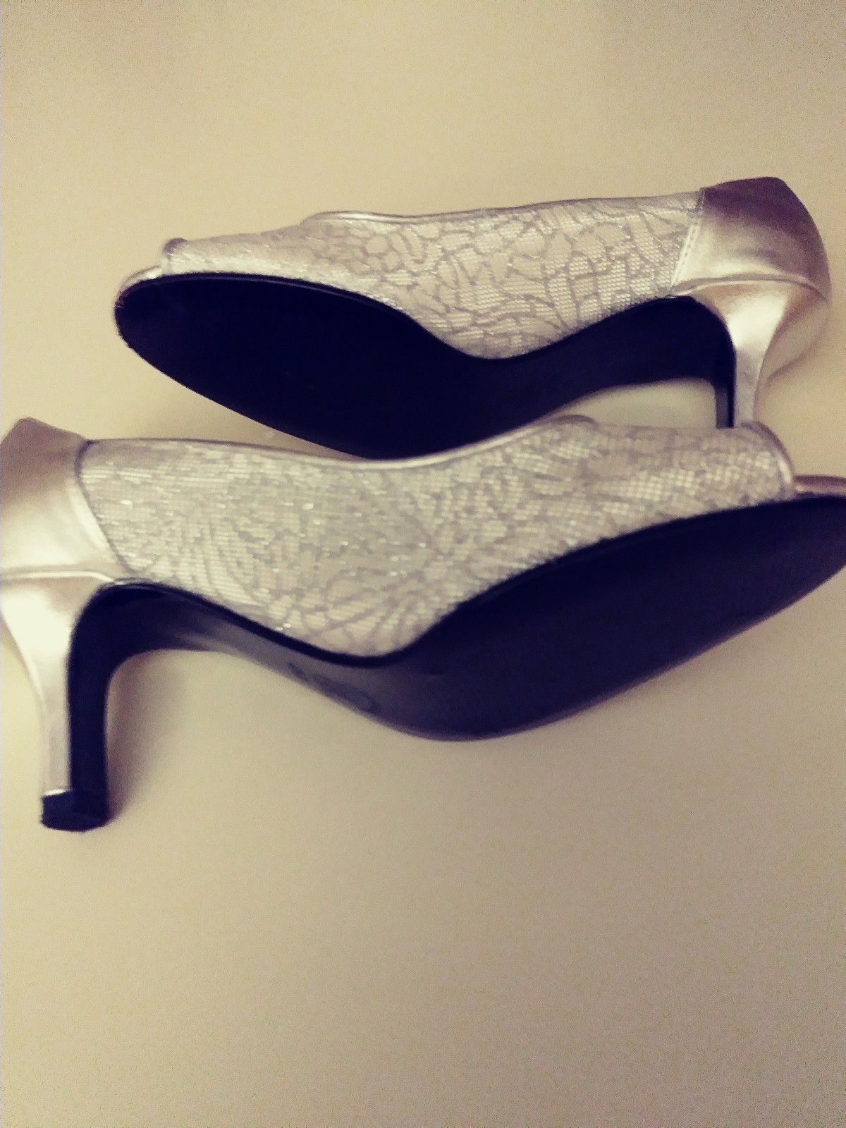 Caparros Women's Bettina Open Toe Slip-On Dress Heel Pump Silver Mesh ...