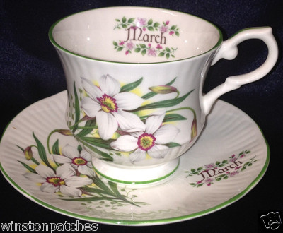 SPRINGFIELD BONE CHINA ENGLAND MARCH FOOTED CUP & SAUCER OZ GREEN TRIM ...