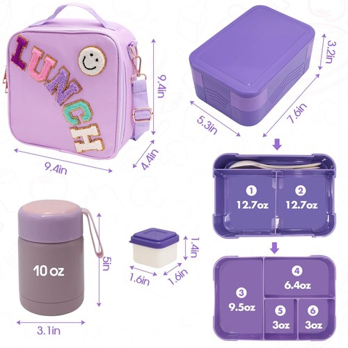 Preppy Lunch Box For Girls With 10oz Thermo With 6 Compartment Bento ...