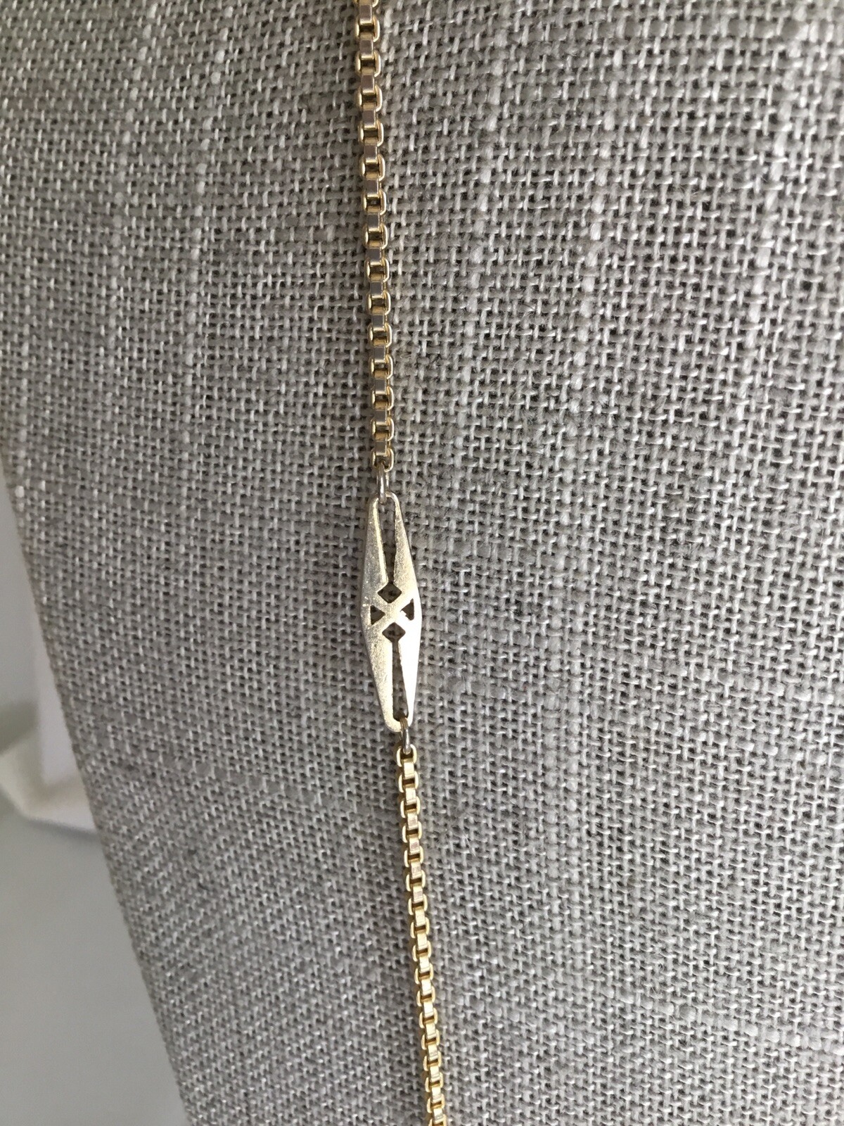 BOZART Gold Tone Necklace Box Chain Ornate Gold Tone Stations 35” Made ...