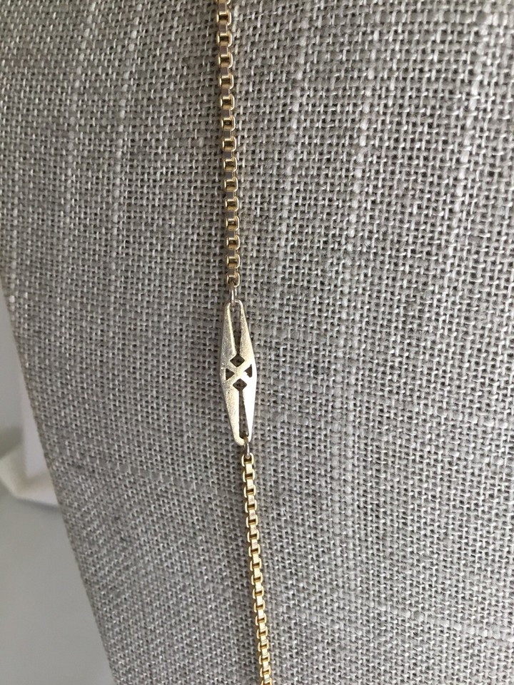 BOZART Gold Tone Necklace Box Chain Ornate Gold Tone Stations 35” Made ...