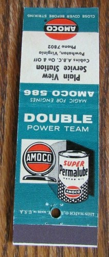 PLAIN VIEW AMOCO GAS STATION 1950s MATCHBOOK MATCHCOVER: POWHATAN ...