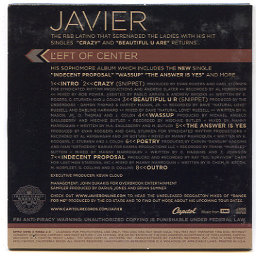 JAVIER Left Of Center advance promo 2006 CD -- 8 Tracks Capitol | eBay