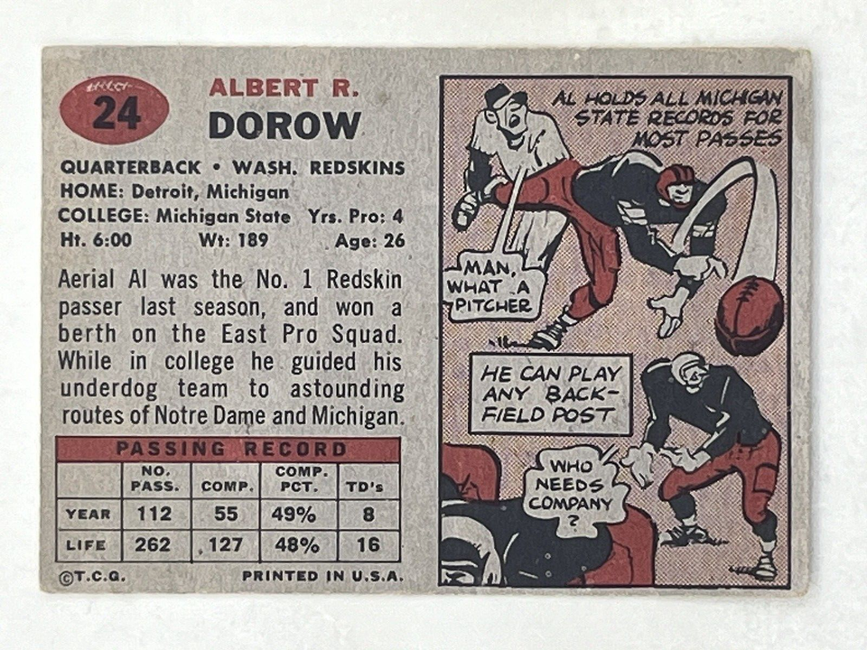 Al Dorow 1957 Topps #24 Sports NFL Washington Redskins Vintage Trading ...