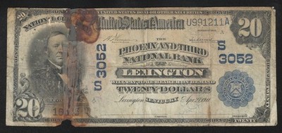1902 $20 PHOENIX AND THIRD NATIONAL BANK LEXINGTON, KY DATE BACK ...