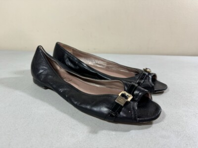 AGL ATTILIO GIUSTI LEOMBRUNI BLACK LEATHER OPEN TOE FLATS SIZE 40 USA 9 ...