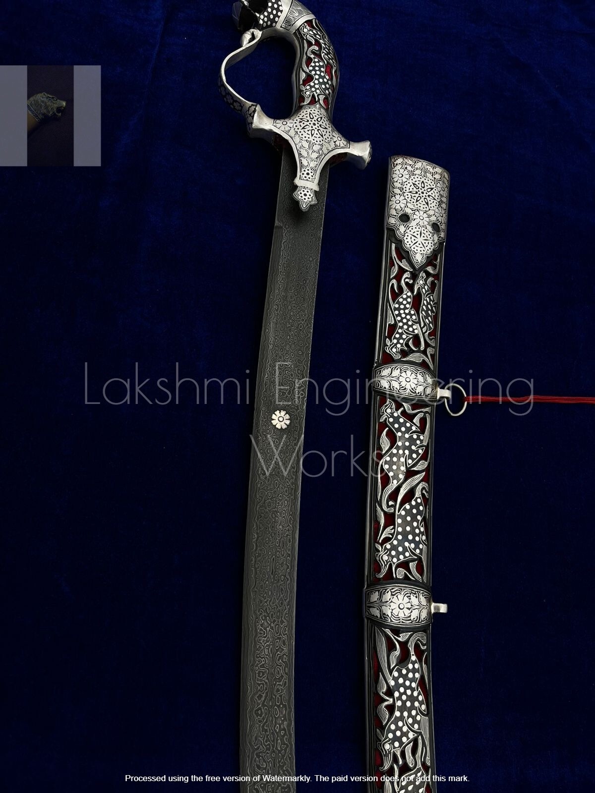 koftgiri sword, TIGER HILT ,RED inlay , Hand Chiseled Hilt and Scabbard ...
