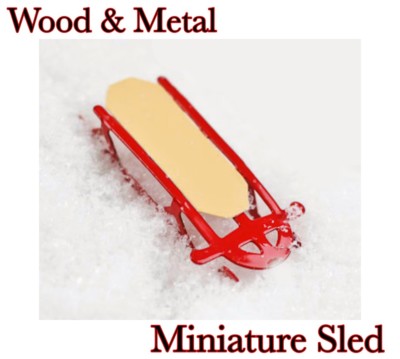 TINY RED METAL & WOOD SLED Miniature Dollhouse or FAIRY GARDEN Holiday ...