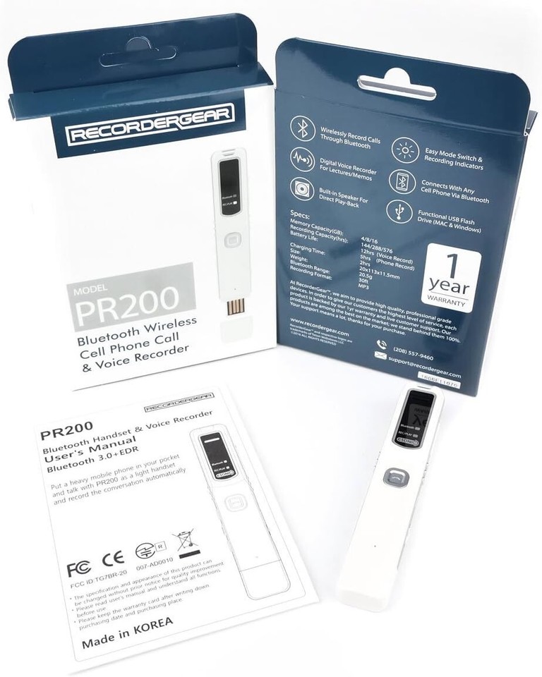 PR200 Bluetooth Cell Phone Call Recording Device, iPhone Android Mobile ...