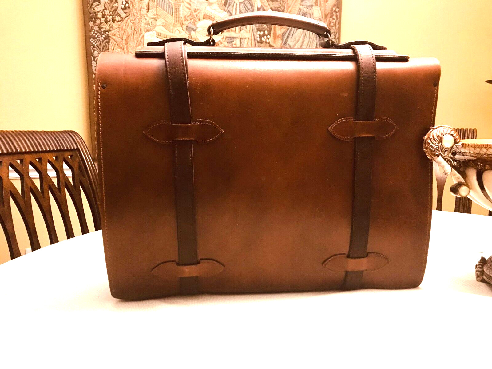 Vintage US ARMY Colonel Brown Heavy Leather Briefcase… - Gem
