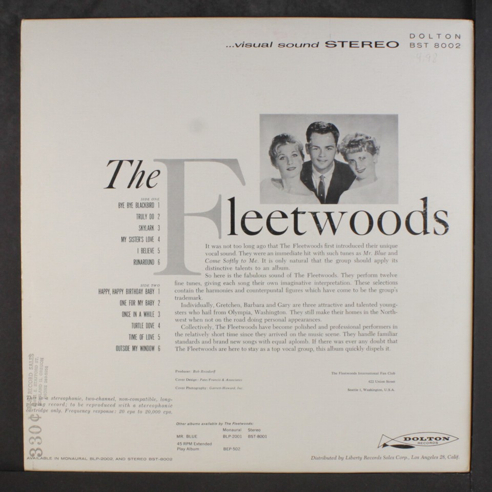 FLEETWOODS: the fleetwoods DOLTON 12" LP 33 RPM | eBay