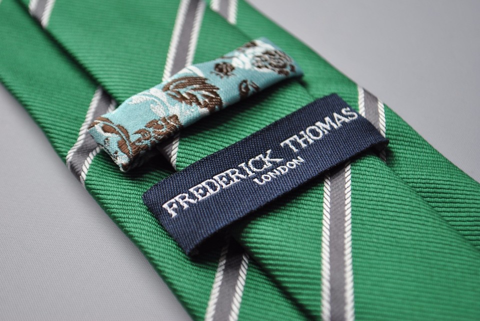 Frederick Thomas Designer Mens Tie - Emerald Green & Silver Grey - Repp ...