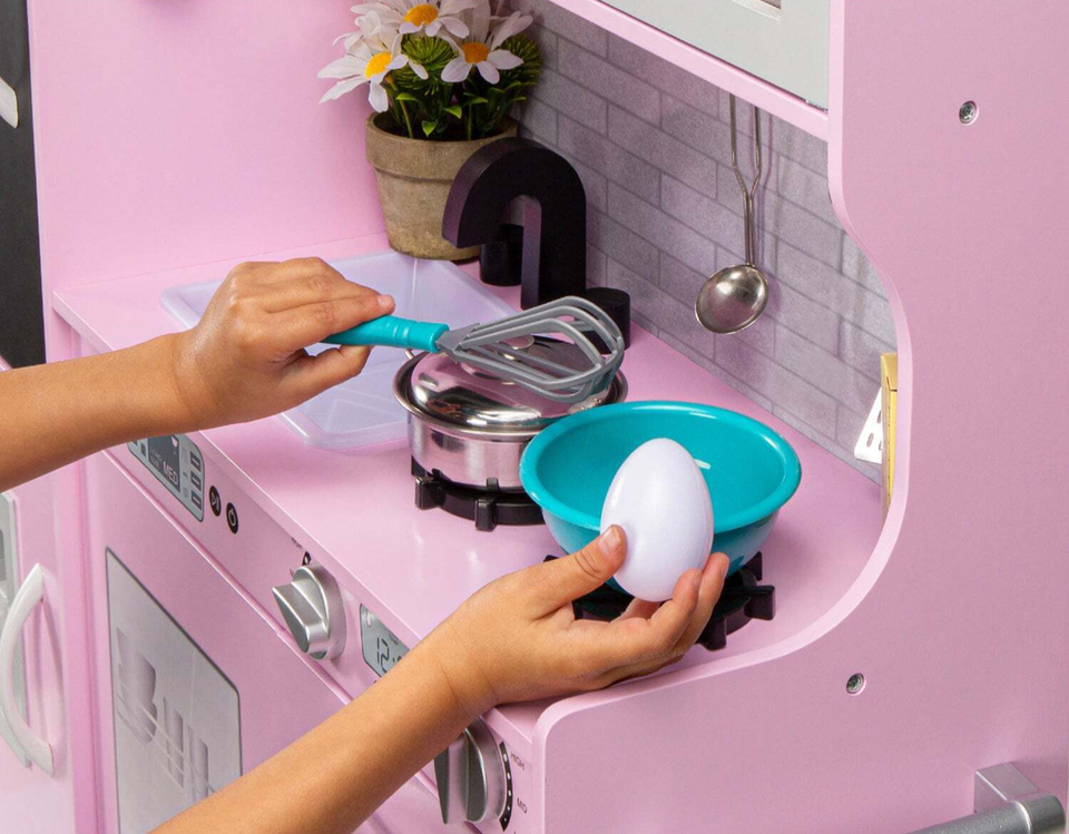 Pink Pretend Play Kitchen Toy Set Home Children Kids Chalkboard Fridge ...