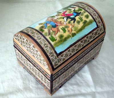 Persian Khatam Yakhchal Decor Jewelry Box Lined Esleemee Treasure Chest ...