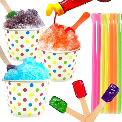 105 Piece Multi-Colored Snow Cone/Shaved Ice Kit - Includes 25 Rainbow ...