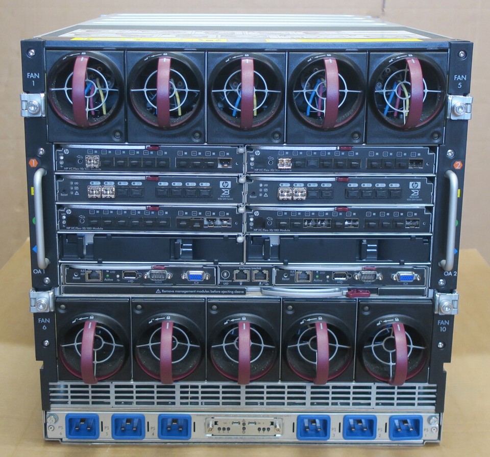 HP BladeSystem C7000 16-Slot Blade Enclosure 4x VC Flex10/10D 2x AJ820B ...
