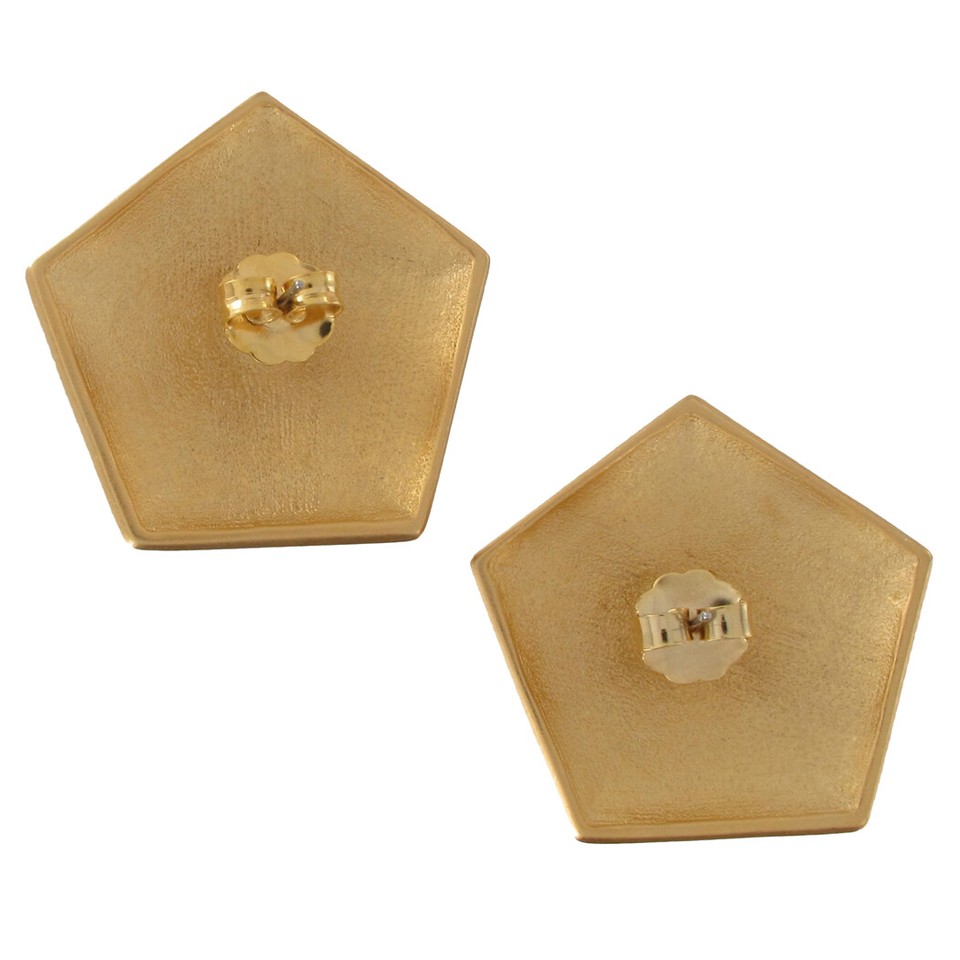 Large Gold Tone Gilt Pentagon Shape Button Earrings Pierced 1 1/2" | eBay