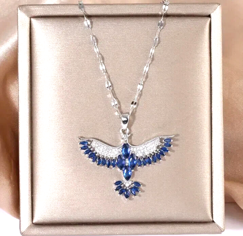 18K Gold Plated Luxury Shiny Rhinestone Blue Phoenix Wing Necklace ...