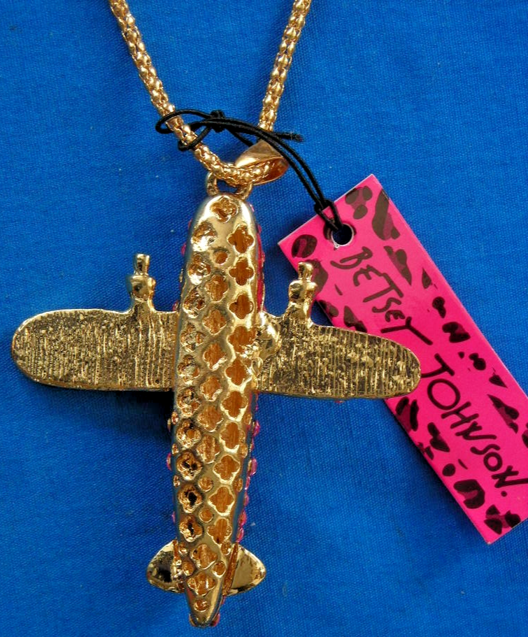 BETSEY JOHNSON GOLD TONED & PINK RHINESTONE AIRPLANE 28" NECKLACE | eBay