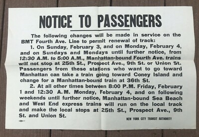NY Subway Notice for 4th Avenue Line Brooklyn Service Change Due to ...