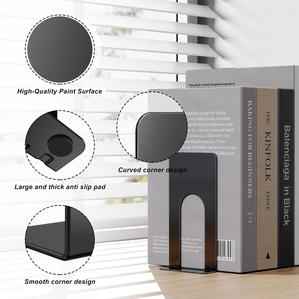 6 Pcs Heavy Duty Metal Bookends for Shelves Book Stoppers for Library ...