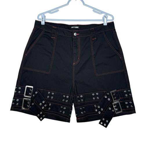 Hot Topic Goth Shorts Womens 15 Black Red Emo Grunge Buckle | eBay