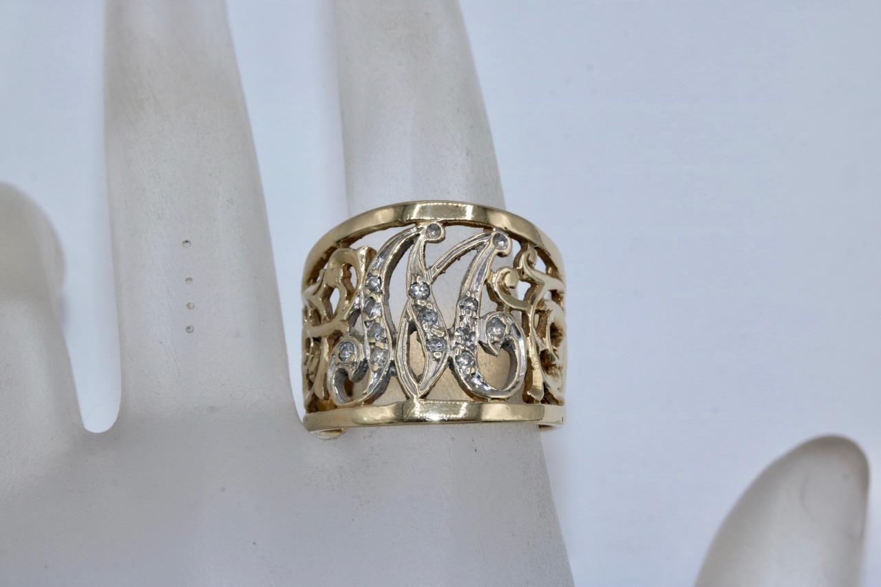14K Gold Cursive Letter "M" Wide Filigree Graduated D… - Gem