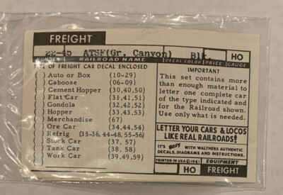 WALTHERS HO DECAL-SANTA FE/ATSF “GRAND CANYON” MAP REEFER-BLK LETTER ...