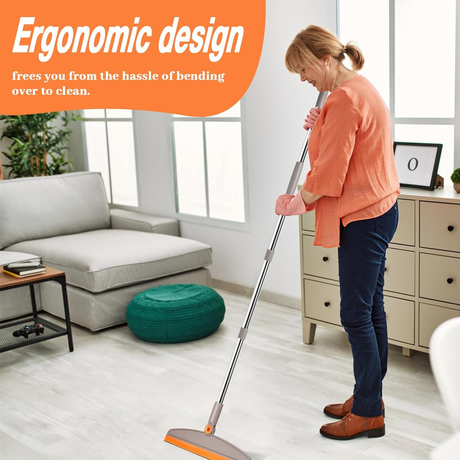 Silicone Air Broom Long Handle Adjustable Rubber Squeeze Broom Sweeping ...