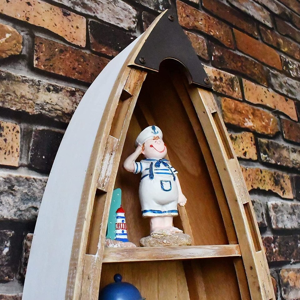 Wooden Boat Decor with 4 Shelf Hanging Wood Boat Decoration for Wall ...