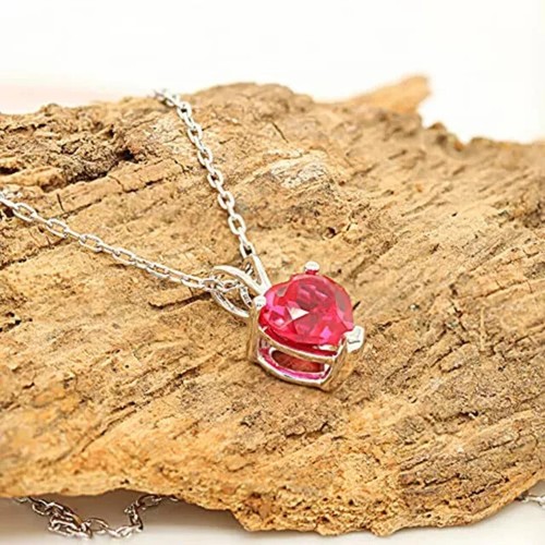 1Ct Heart Cut Lab Created Red Ruby Pendant Necklace in 14K White Gold ...