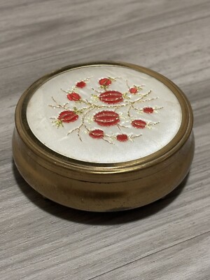 Vintage Powder Box Good Colored Red Flowers Metal Red Lining | eBay