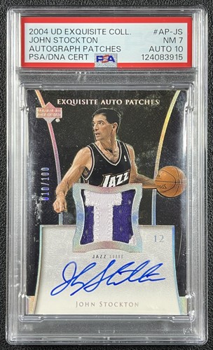 JOHN STOCKTON PSA 7 2004-05 UPPER DECK EXQUISITE COLL GAME-USED PATCH ...
