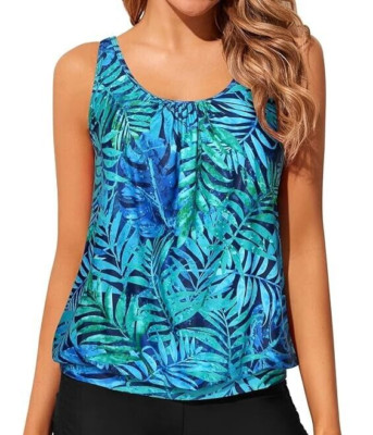 WOMEN'S SIZE M (8-10) FLORAL TROPICAL TANKINI SWIMSUIT TOP-SOFT CUP BRA ...