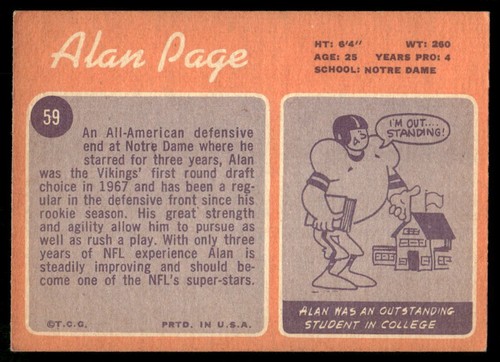 1970 Topps #59 Alan Page Minnesota Vikings EX-EXMINT ROOKIE NO RESERVE ...